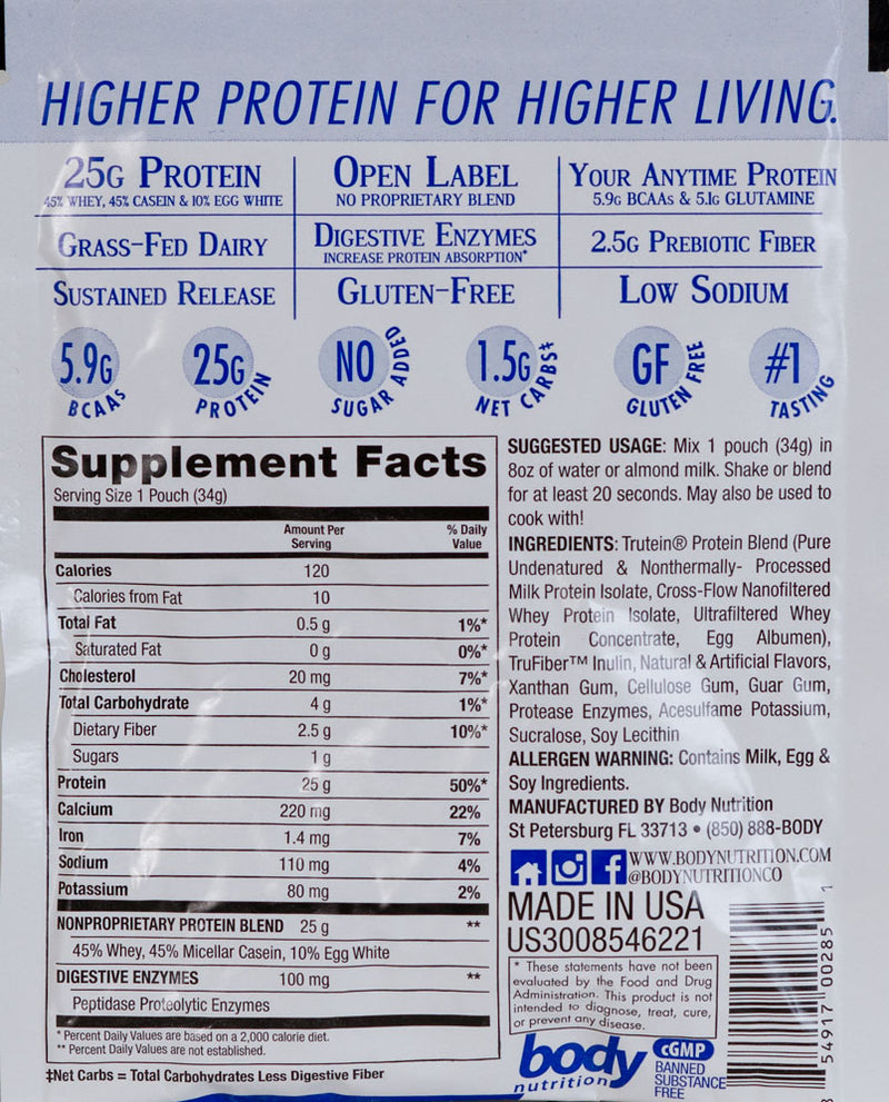 Trutein Protein: 45% Whey, 45% Casein & 10% Egg White - Body Nutrition